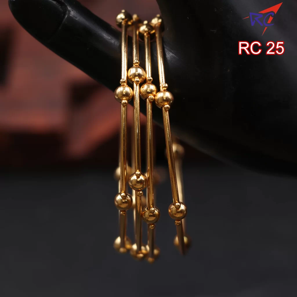 Thin Pipe with Balls design Gold finish Bangle | RC Akshaya
