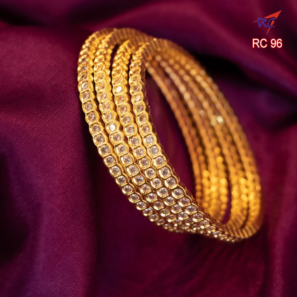 Gold Finish Single line stone Bangle Set | RC Akshaya