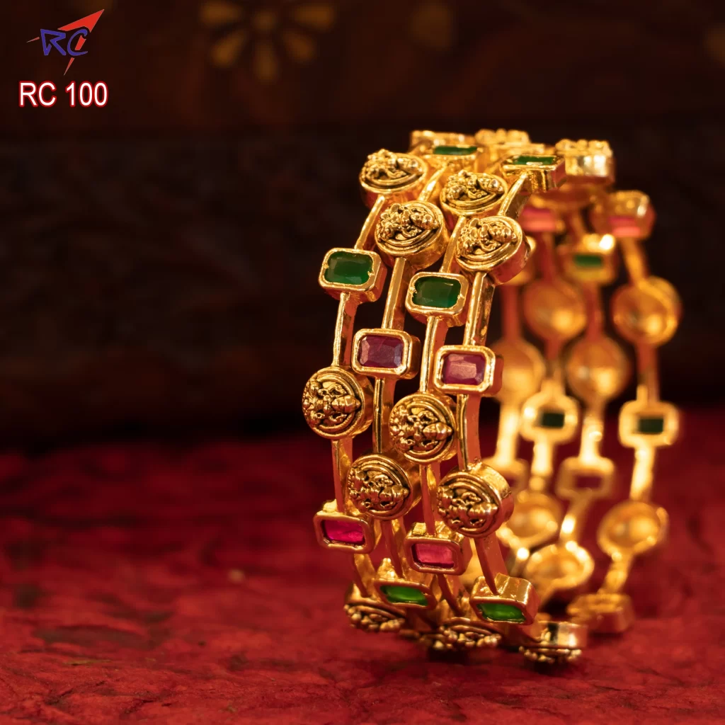 Antique Finish Lakshmi design with Ruby stone Bangle Set | RC Akshaya