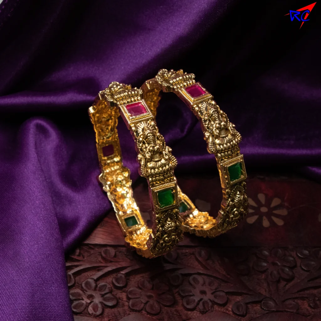Antique Finish Lakshmi with with Ruby Stone broad Bangles | RC Akshaya