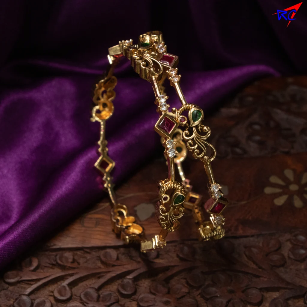 Antique finish Thin line Peacock Bangles | RC Akshaya