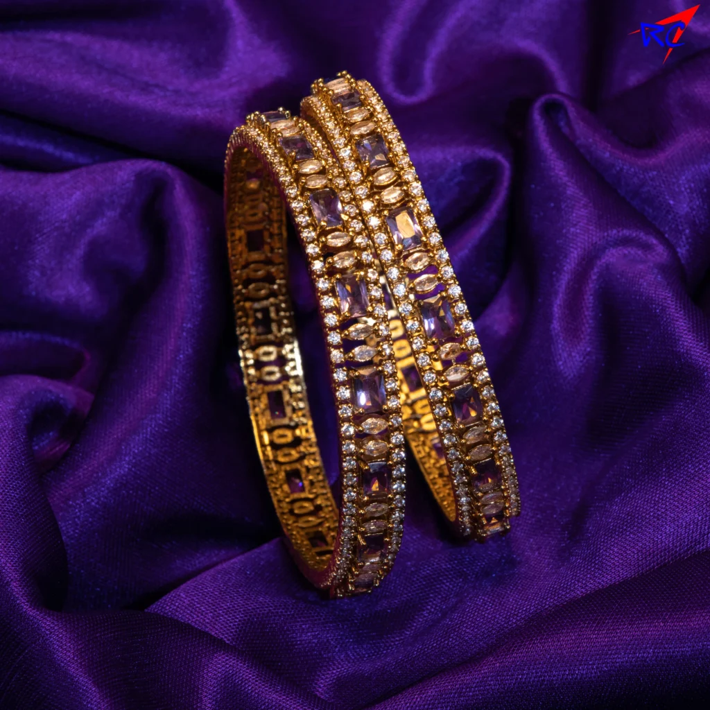 Victorian Finish Violet Stone Bangle set | RC Akshaya